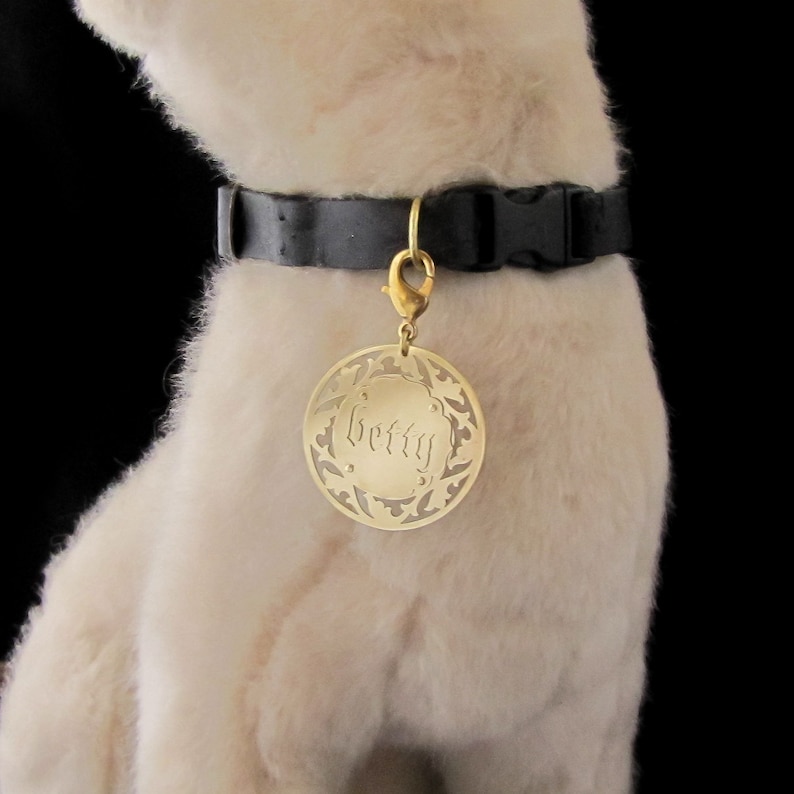 Fancy Custom Personalised Cat Pet ID Tag Gold Brass LORD - Etsy