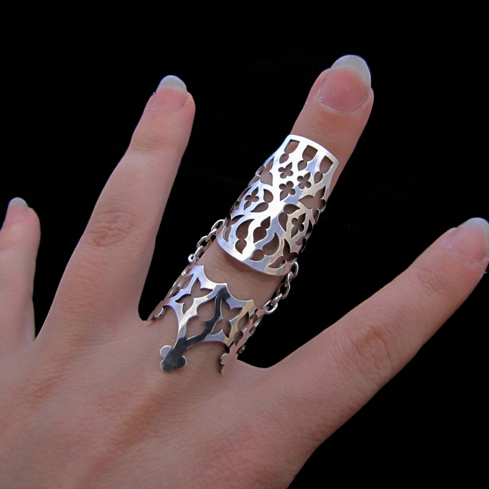 Sterling Silver Full Finger Ring Gothic Medieval Skull and | Etsy