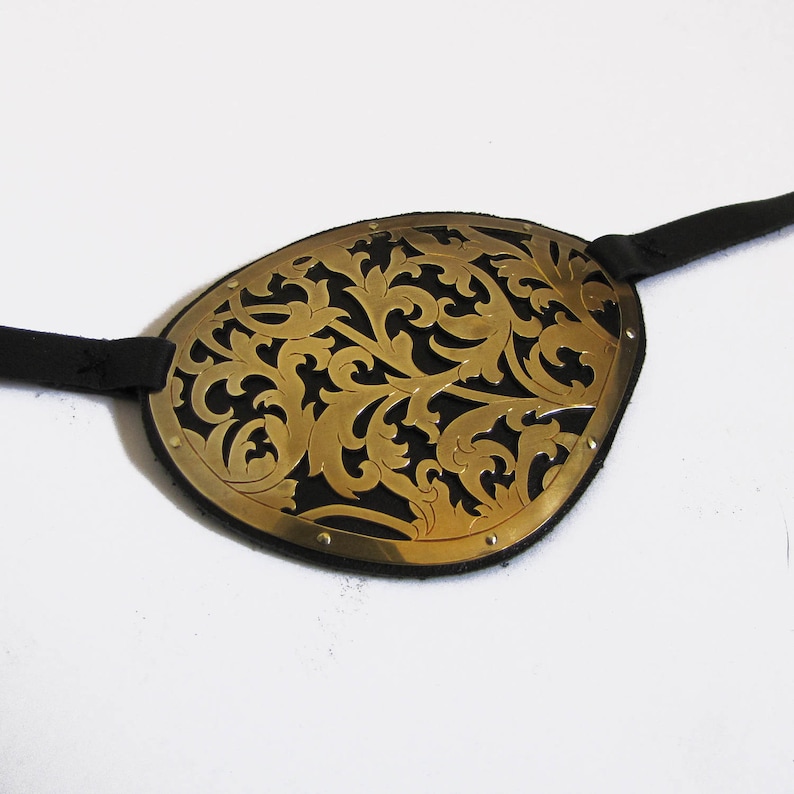 Gold Brass and Leather Eyepatch Steampunk Masquerade Ornate | Etsy