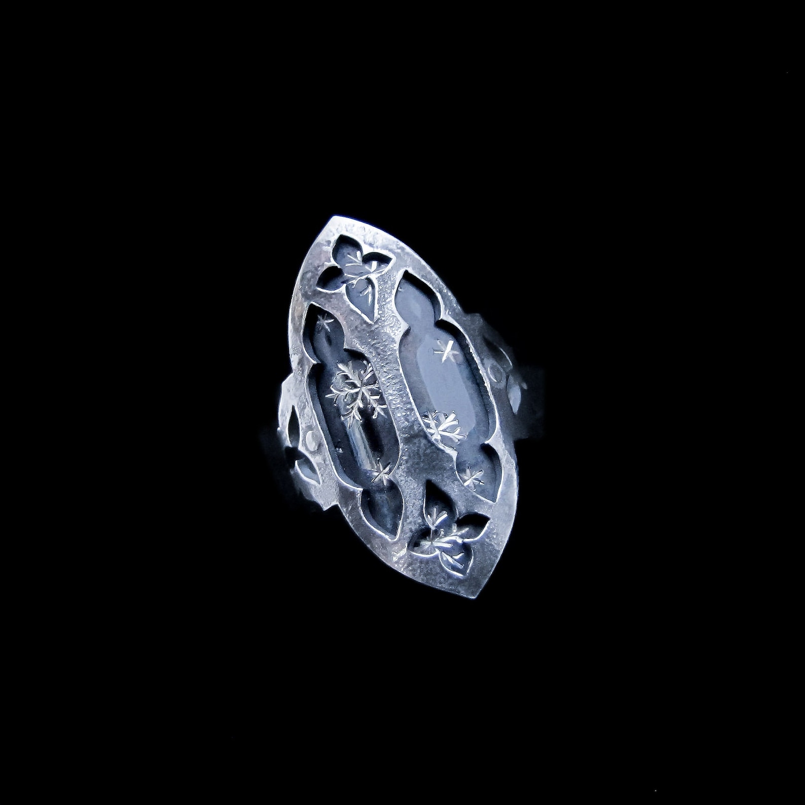 Sterling Silver Gothic Window Ring - Winter Night Snowflake Scene ...