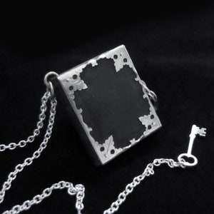 Leather and Silver Book Locket Necklace With Heart Padlock and Key ...
