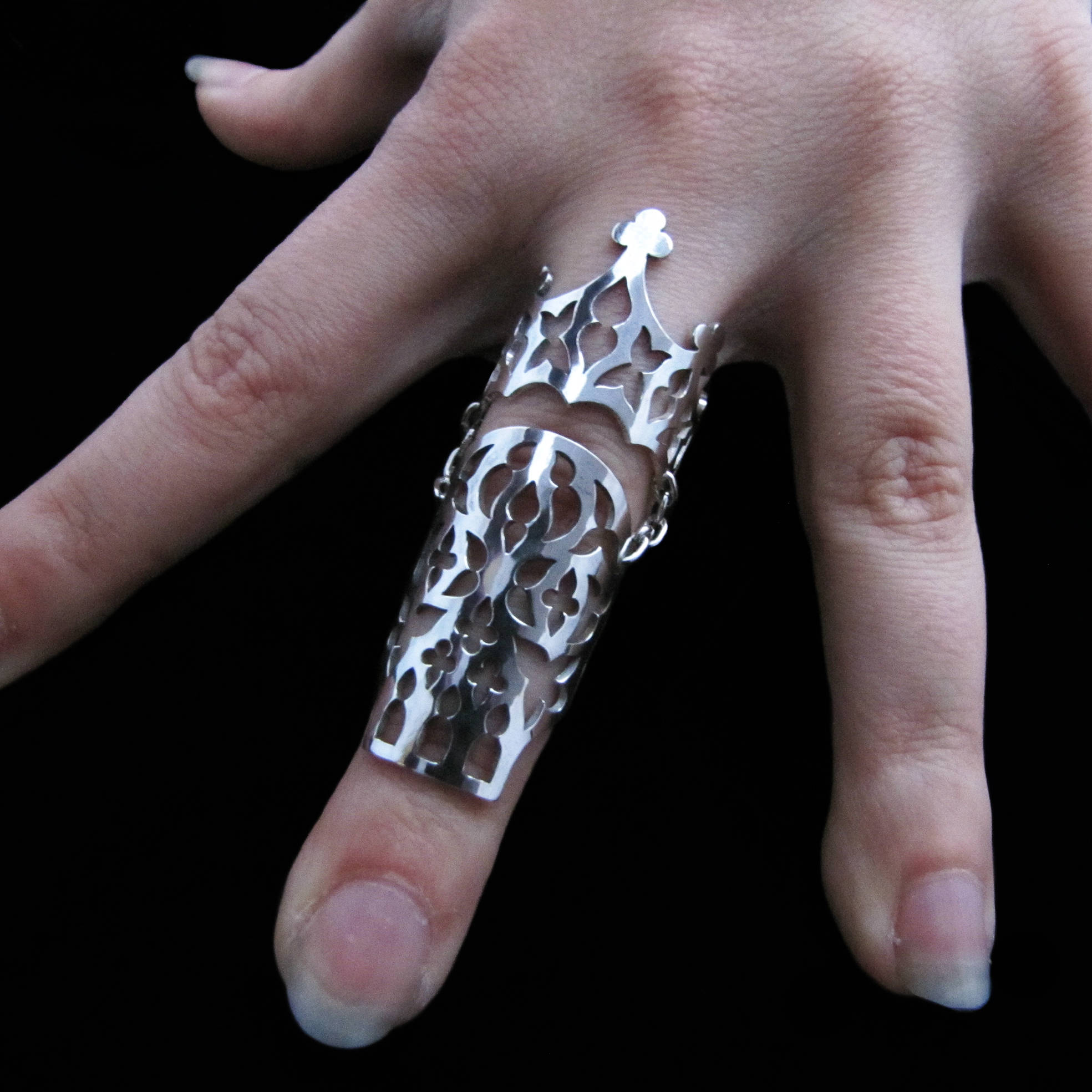 Sterling Silver Full Finger Ring Gothic Medieval Skull and | Etsy