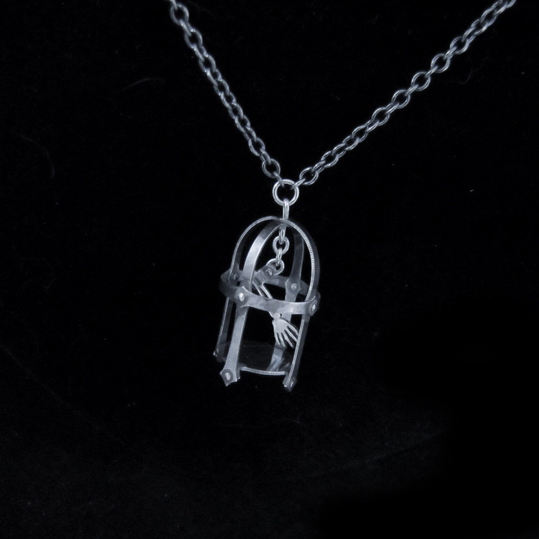 Sterling Silver Gothic Medieval Cage Necklace With Skeleton - THE ...