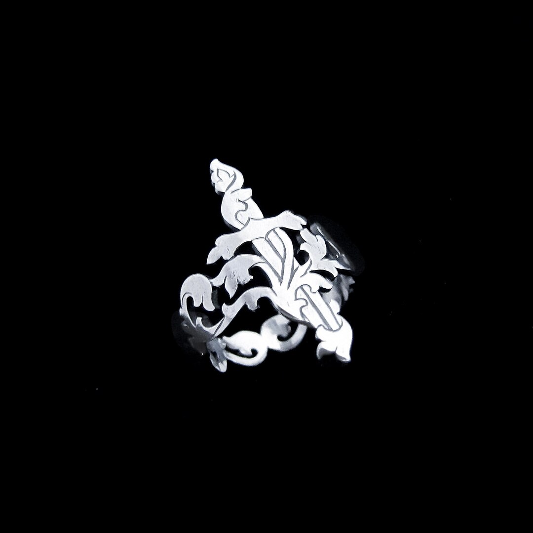 Sterling Silver Sword Ring - Scrollwork Dagger Midi or Pinky - GILDED ...