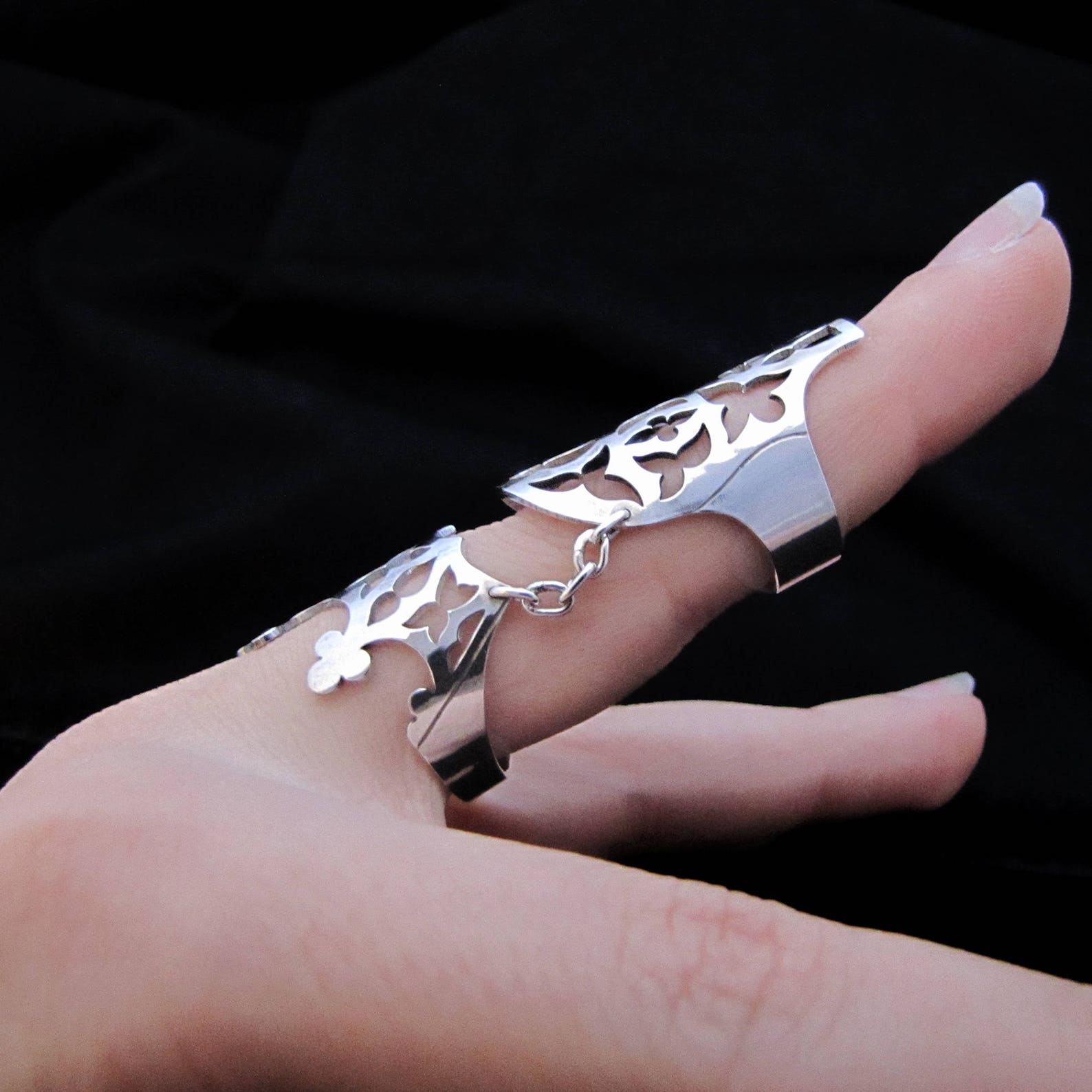 Sterling Silver Full Finger Ring Gothic Medieval Skull and | Etsy