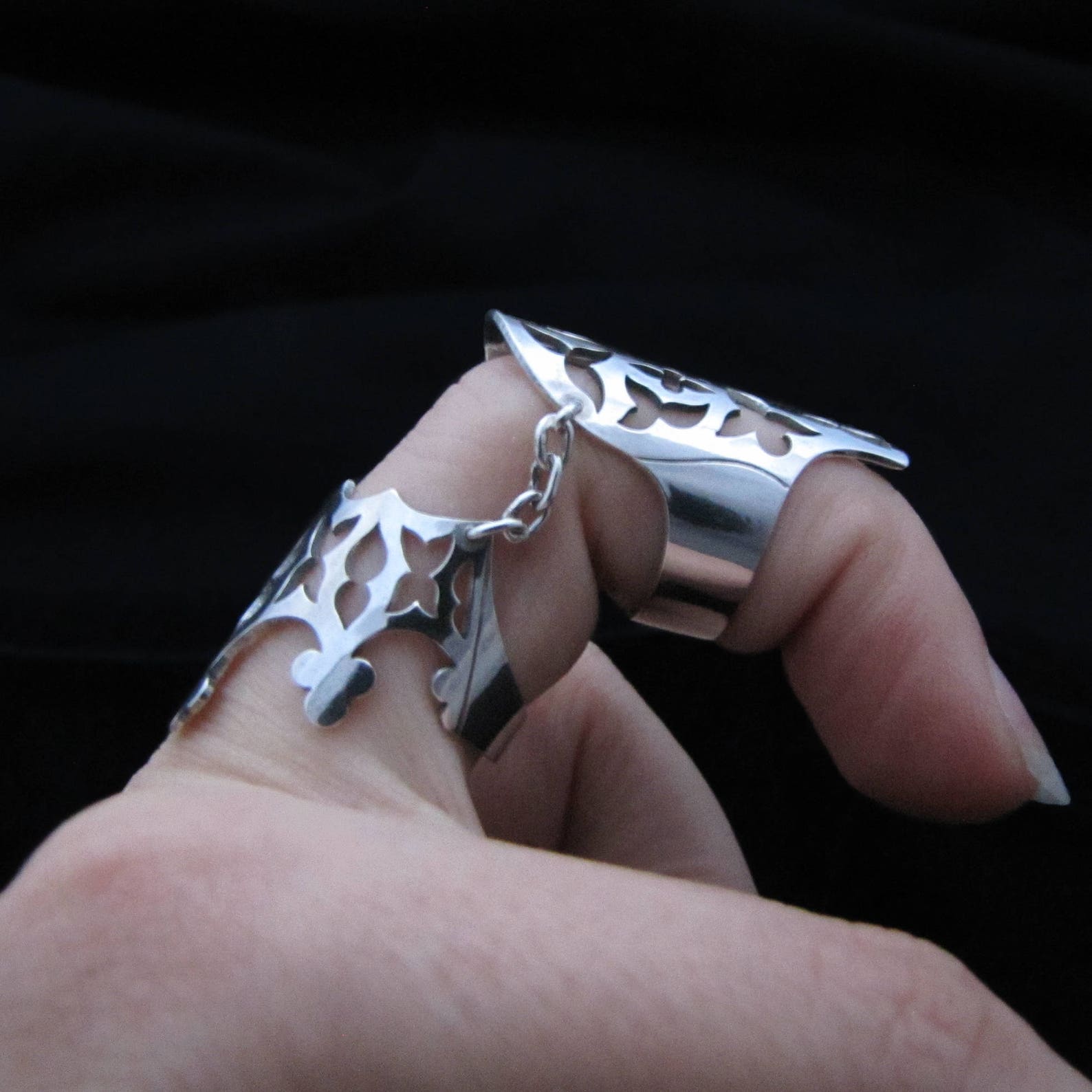 Sterling Silver Full Finger Ring Gothic Medieval Skull and | Etsy