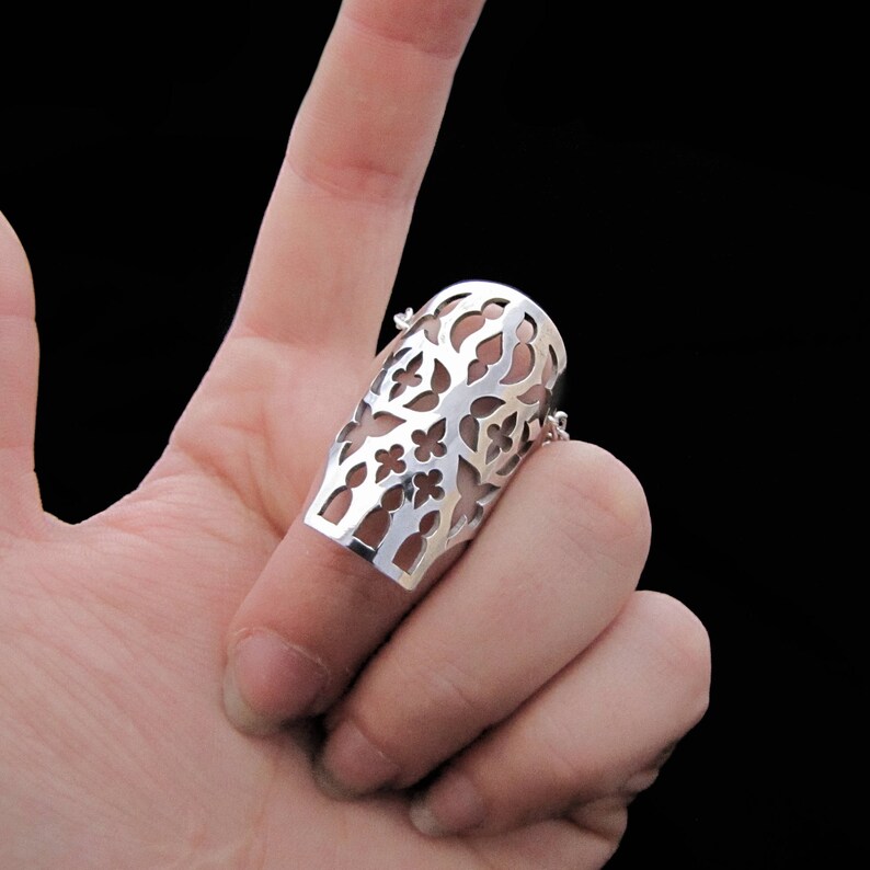 Sterling Silver Full Finger Ring Gothic Medieval Skull and | Etsy