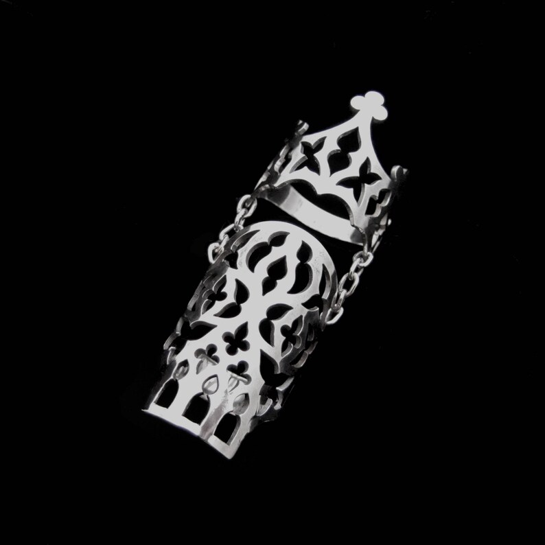 Sterling Silver Full Finger Ring Gothic Medieval Skull and - Etsy