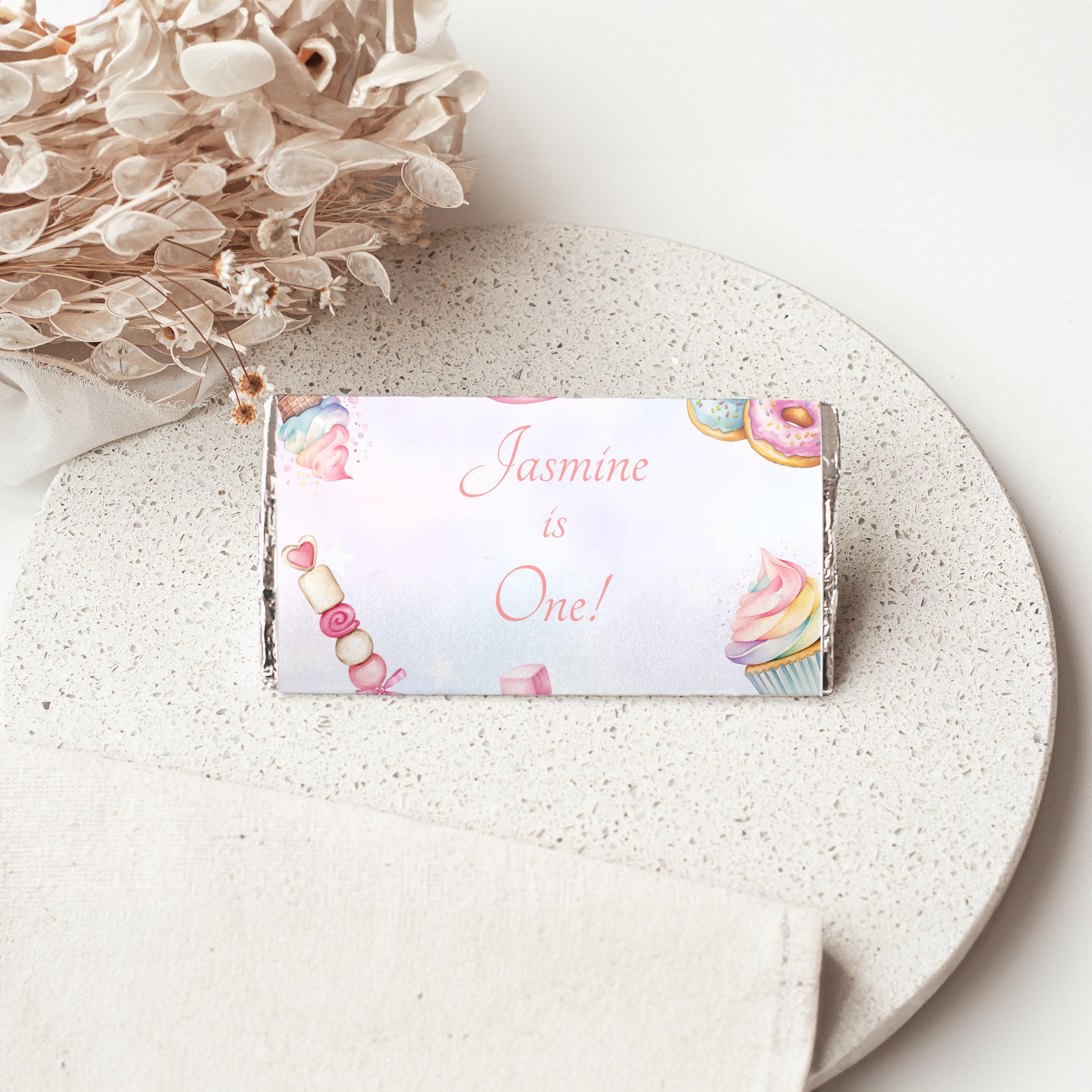 Candy Theme Chocolate Bar Wrapper Label, Sweet Candy Party Favor, Pink ...