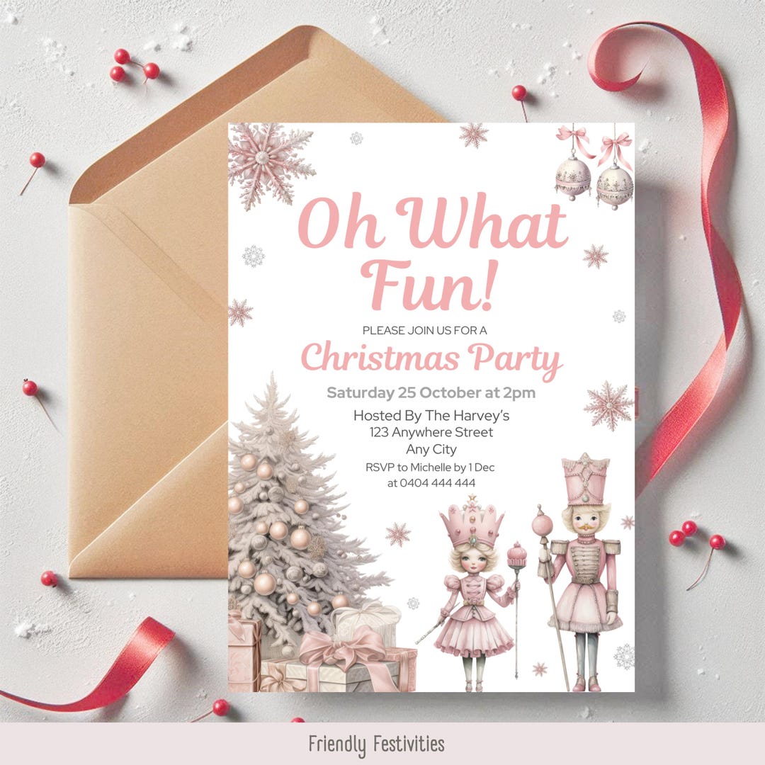 Oh What Fun Christmas Party Invitation, Nutcracker Holiday Invite, Pink ...