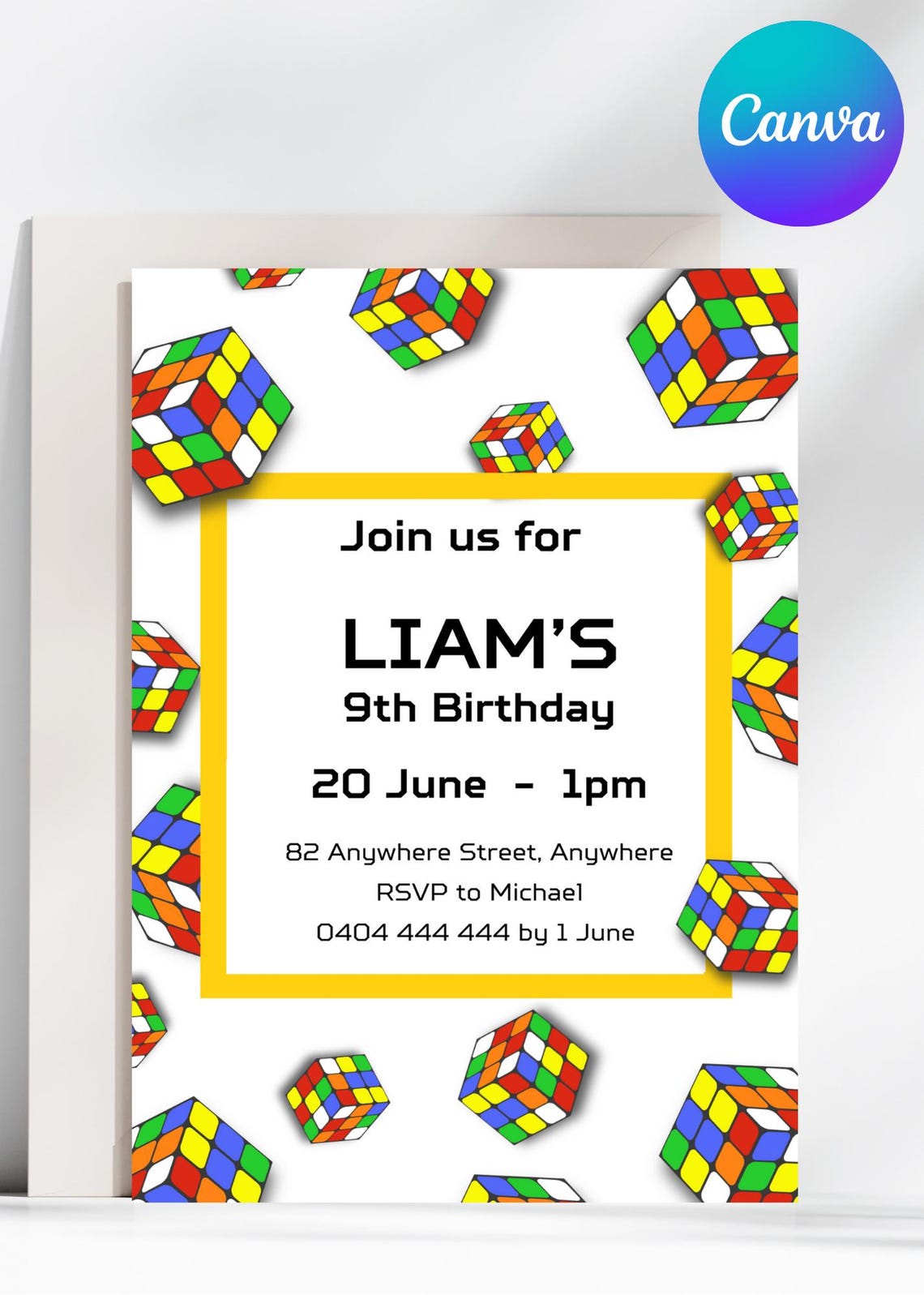 Rubik Puzzle Birthday Invitation, Rubik Theme, Puzzle Theme, Boy ...