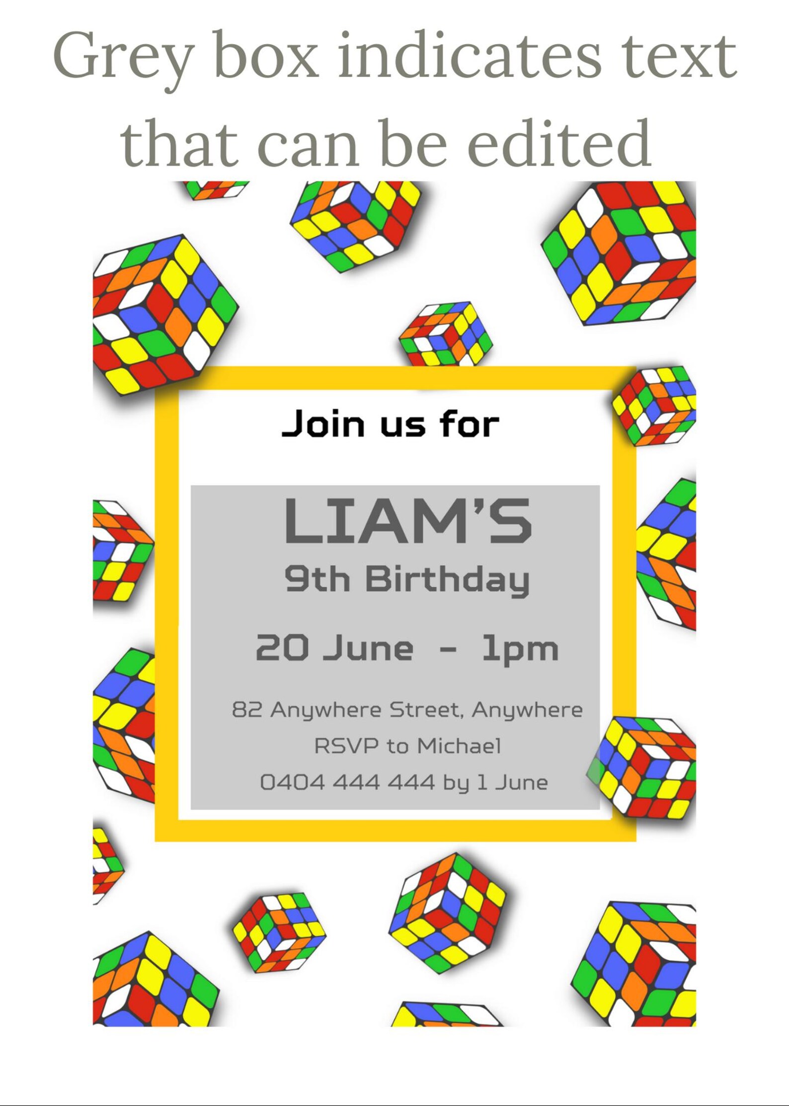 Rubik Puzzle Birthday Invitation, Rubik Theme, Puzzle Theme, Boy ...