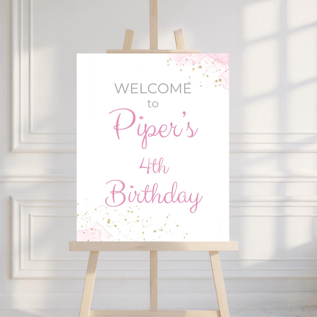 Pink Glitter Welcome Sign, Pink Glitter Birthday Party Decoration, Pink ...