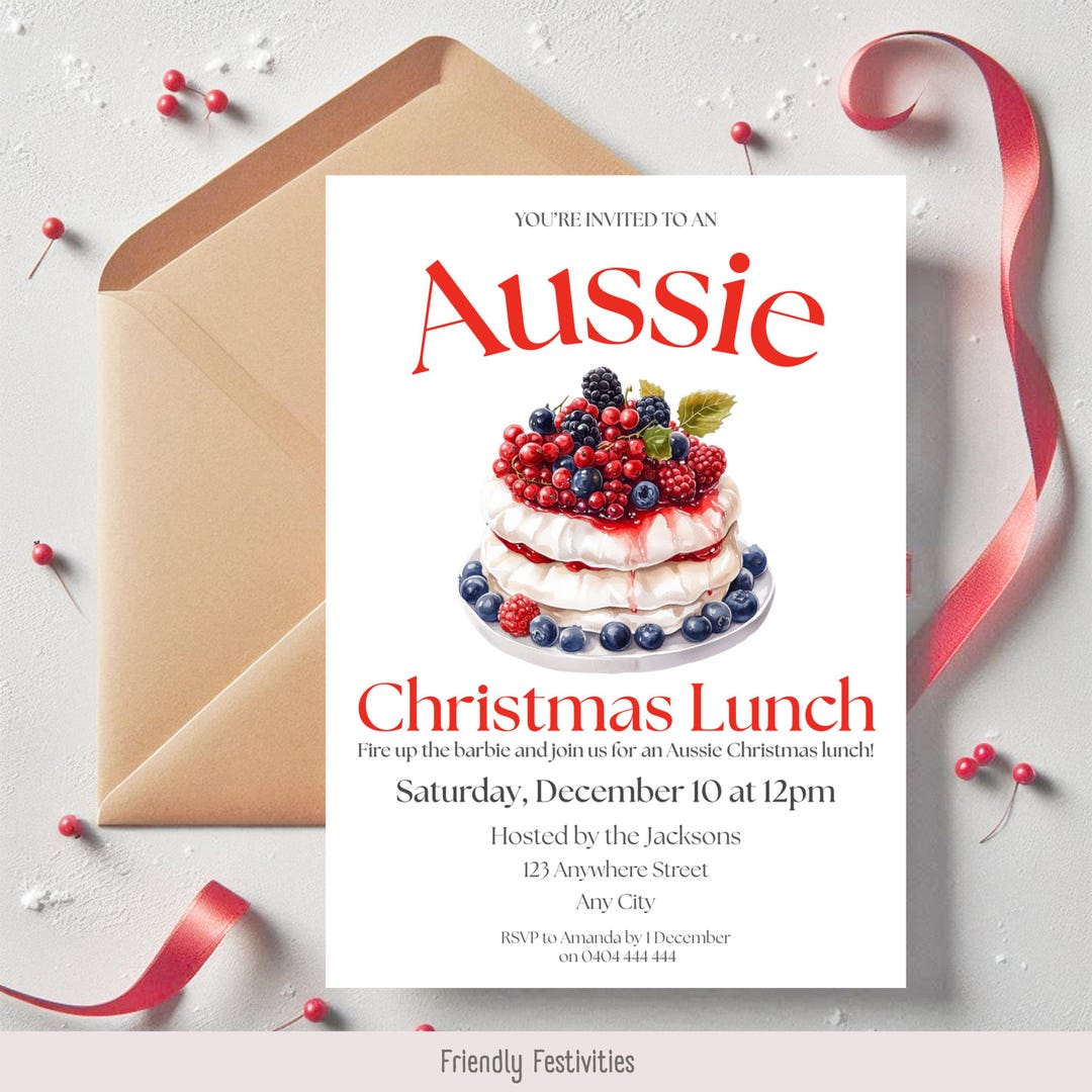 Editable Aussie Christmas Lunch Invitation, Printable Australian ...