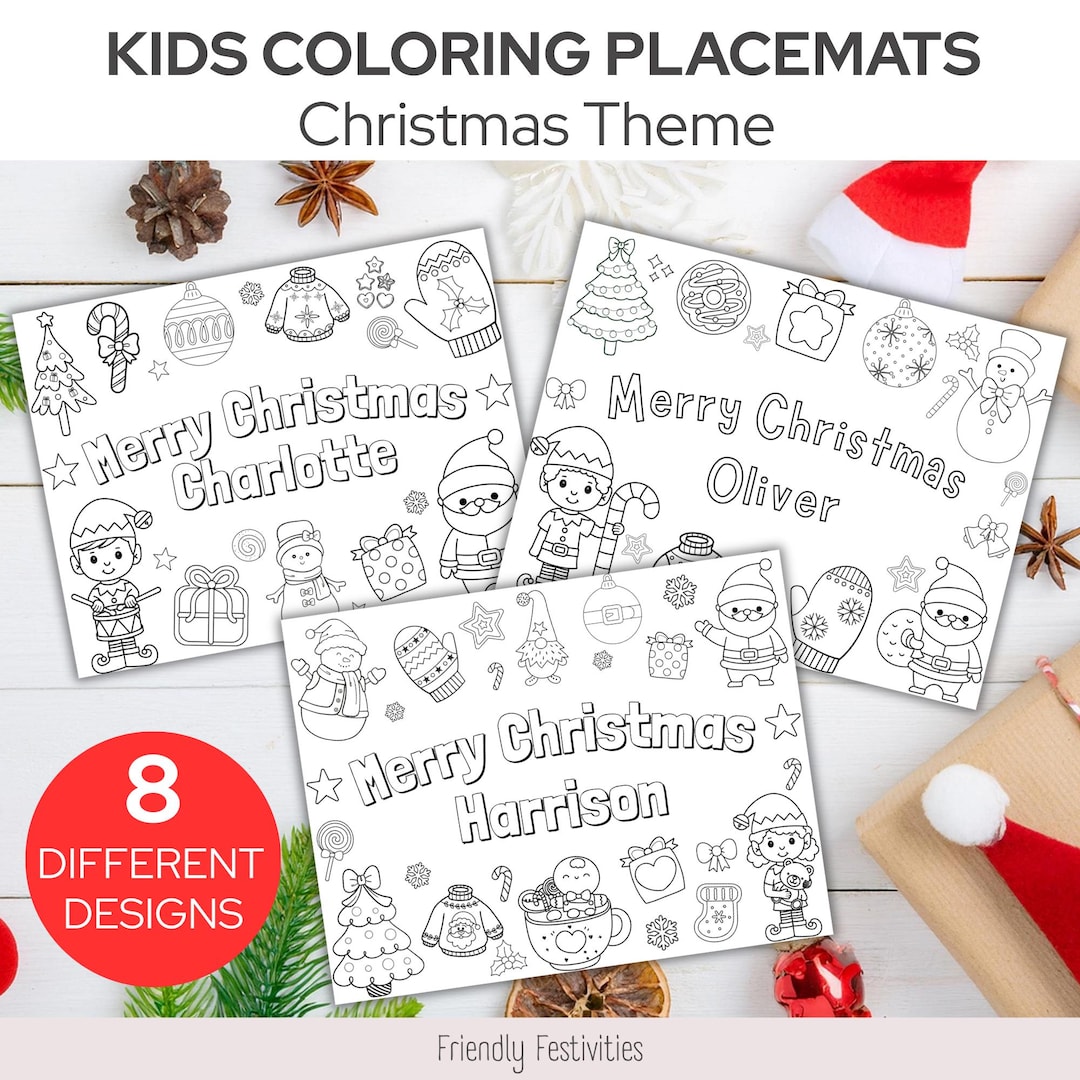 Kids Customizable Christmas Coloring Placemats, Christmas Activity ...
