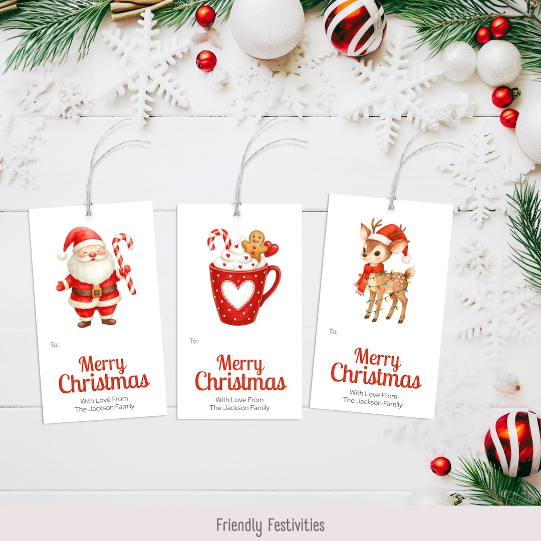 Editable Red and Green Christmas Gift Tags, Christmas Favor Tags ...