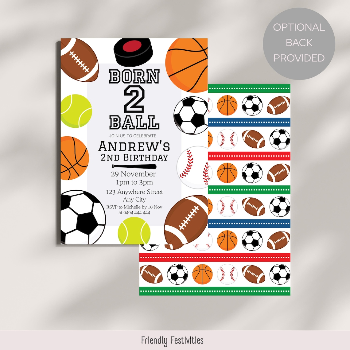 Born 2 Ball Editable Birthday Party Invitation, Second Birthday Sports ...
