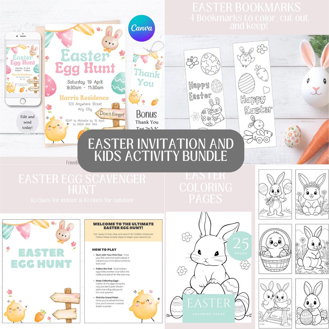 Easter Egg Hunt Invitation and Bundle, Kids Easter Activities and Games ...