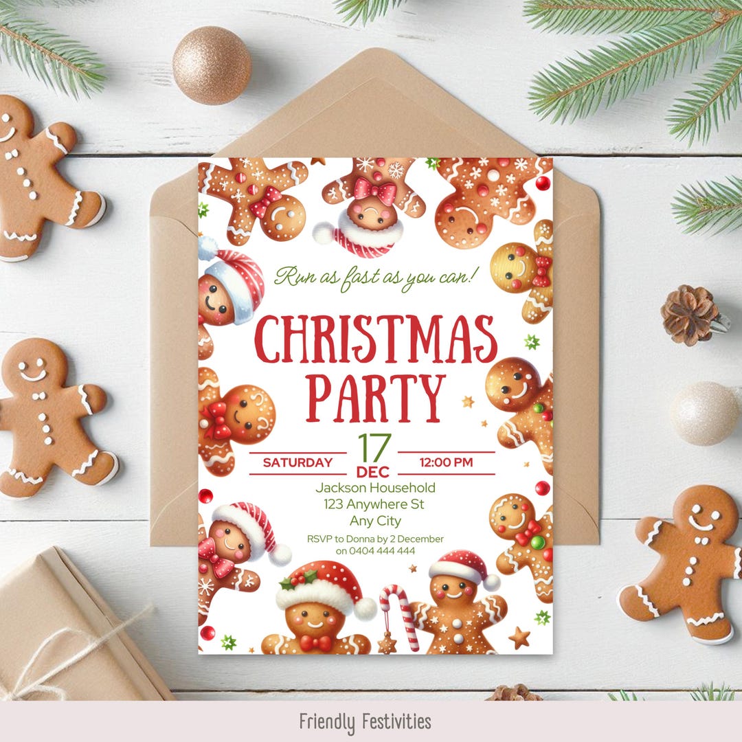 Editable Gingerbread Christmas Invitation, Gingerbread Man, Gingerbread ...