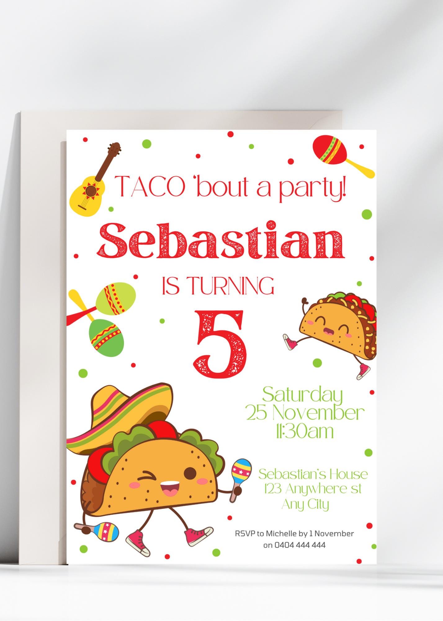 Taco Mexican Theme Birthday Party Invitation, Taco Party, Taco Bout a ...