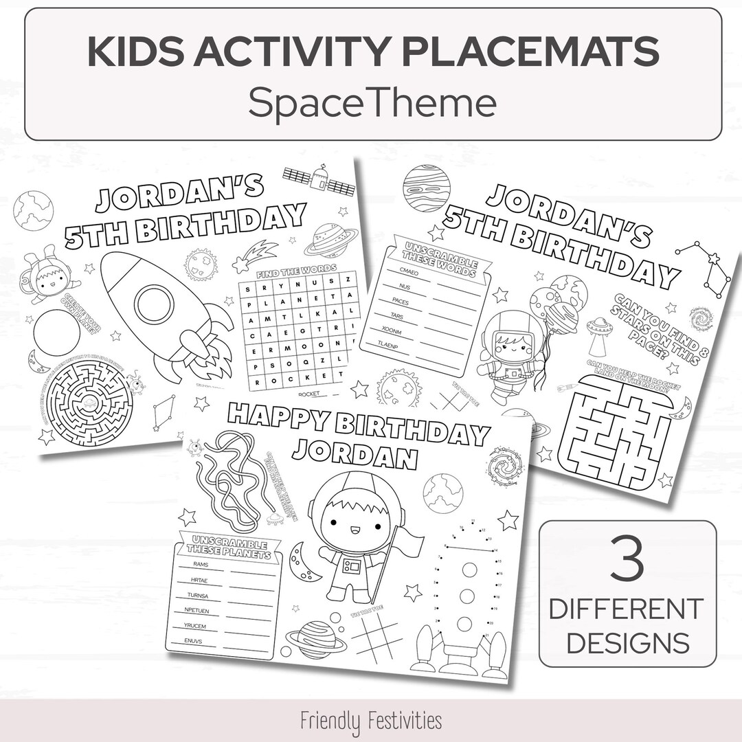 Editable Space Activity & Coloring Placemats, Personalized Space ...
