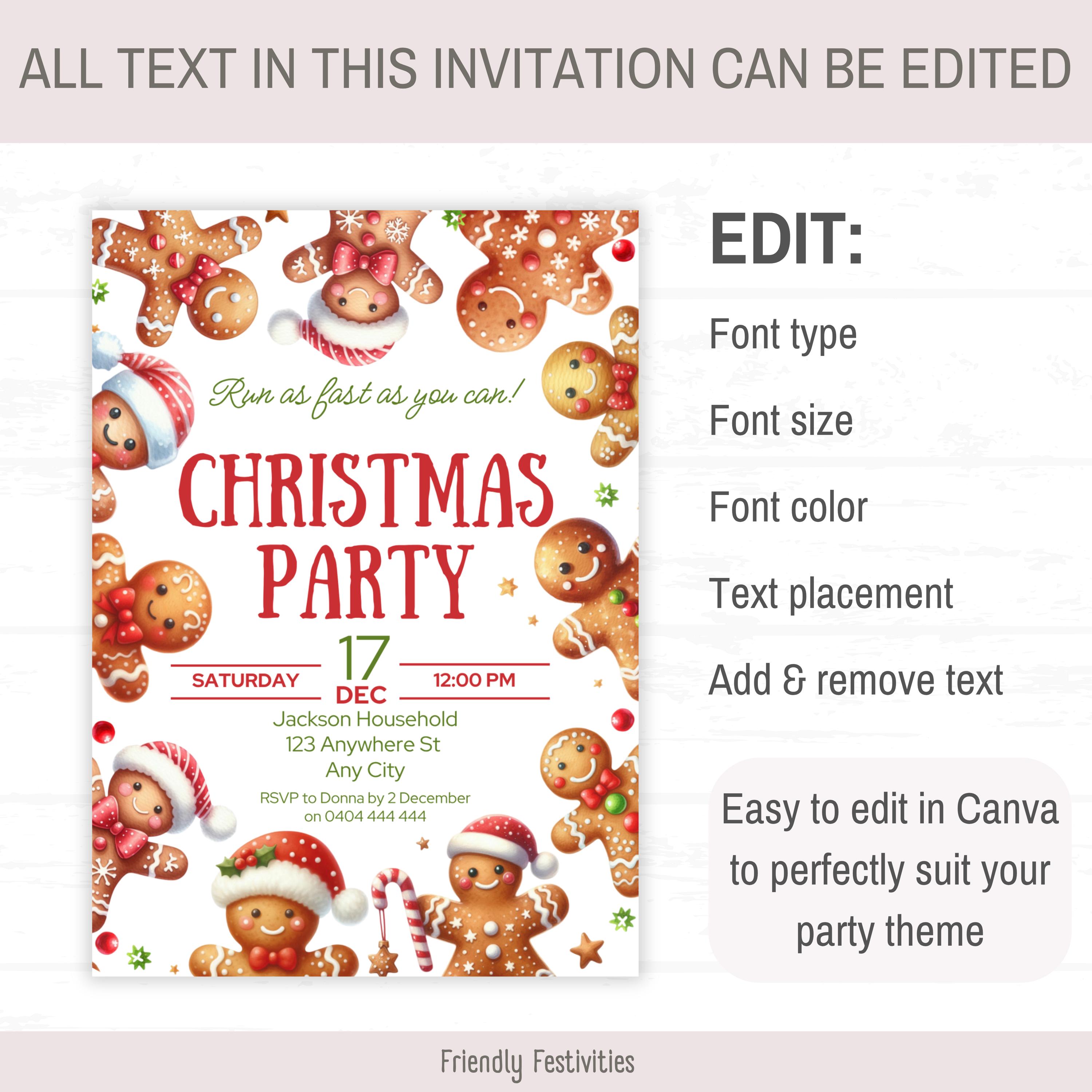 Editable Gingerbread Christmas Invitation, Gingerbread Man, Gingerbread ...