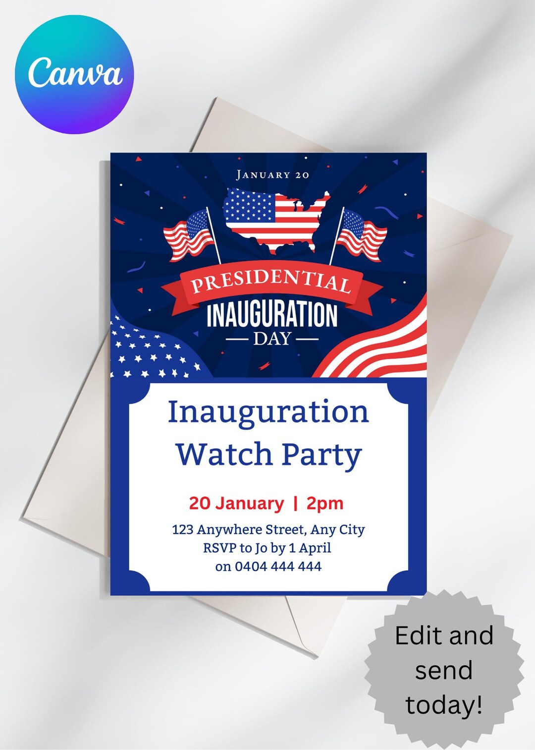Inauguration Day Watch Party Editable Invitation, USA Presidential ...