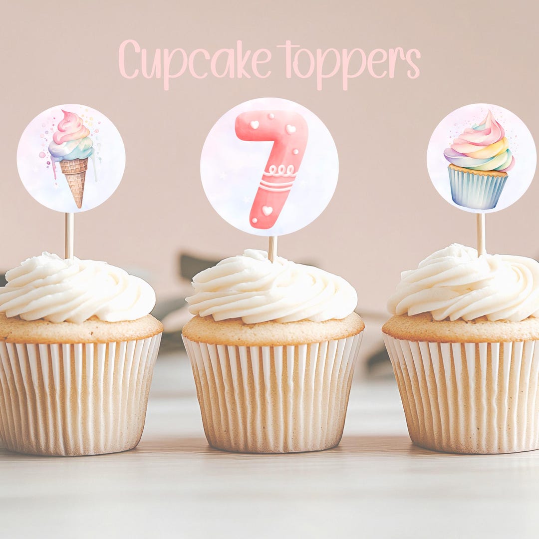 Seventh 7th Birthday Candy Theme Cupcake Toppers, Sweet Sassy & Seven ...