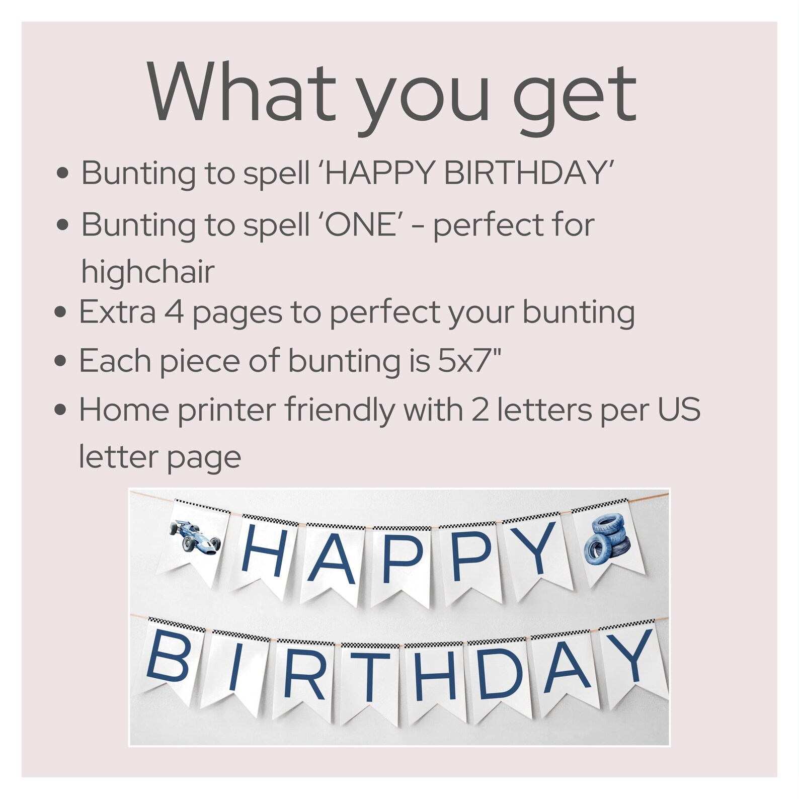 First Lap Race Car Happy Birthday Banner, ONE Party Bunting, Birthday ...