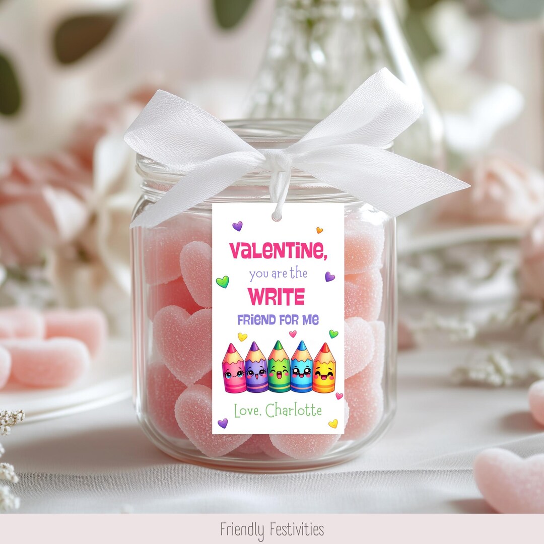 Crayon Valentine Gift Tag Template, Write Friend for Me Valentine's Day ...
