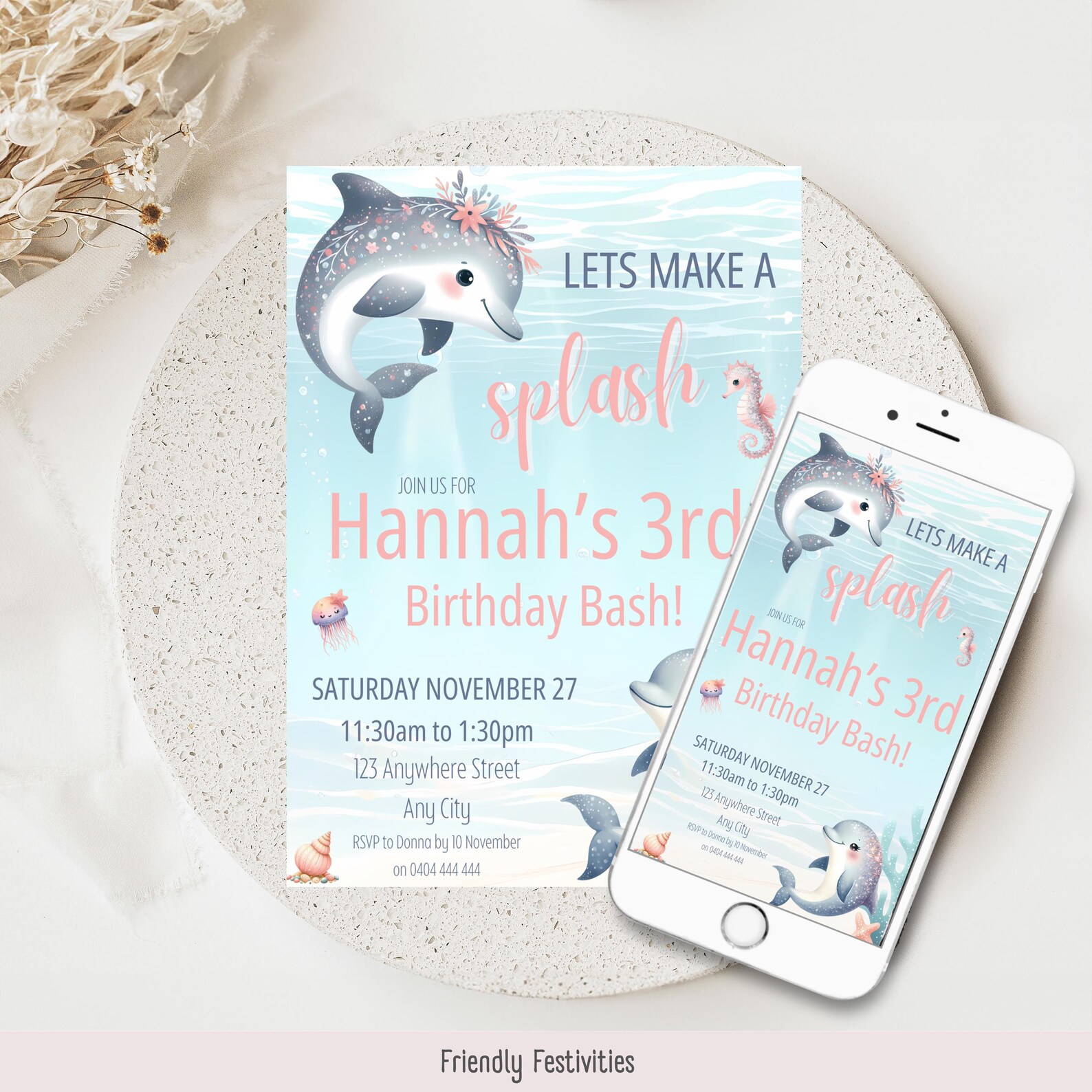 Editable Dolphin Birthday Invitation Template, Under the Sea Party ...