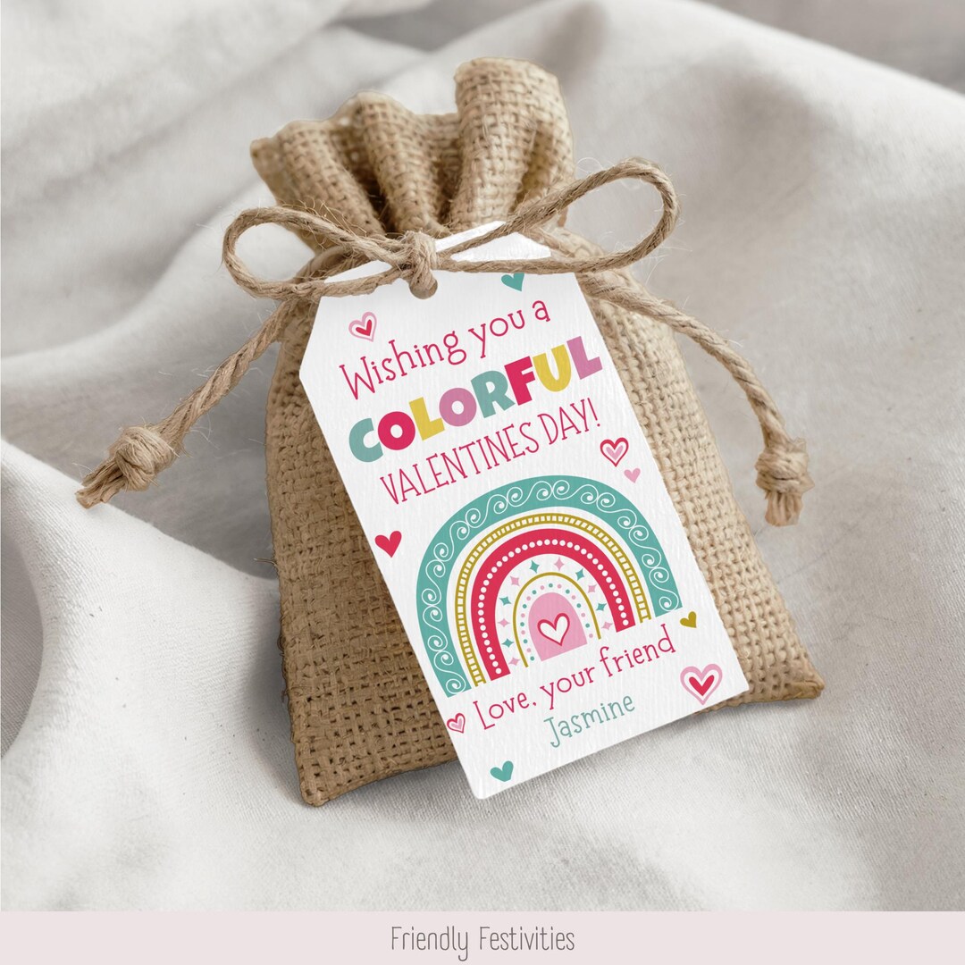 Rainbow Valentine Gift Tag Template, Colorful Valentine's Day Tags ...