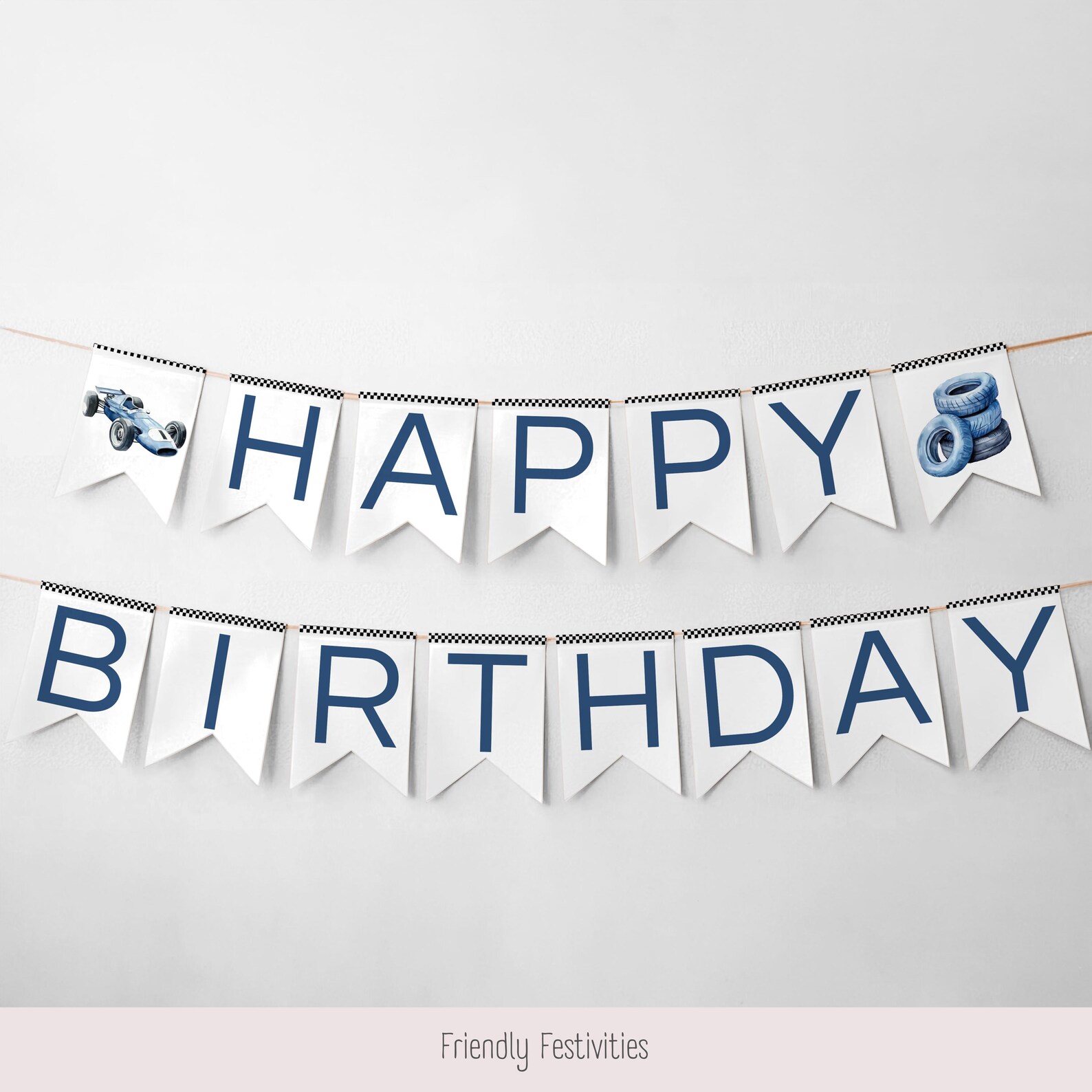 First Lap Race Car Happy Birthday Banner, ONE Party Bunting, Birthday ...