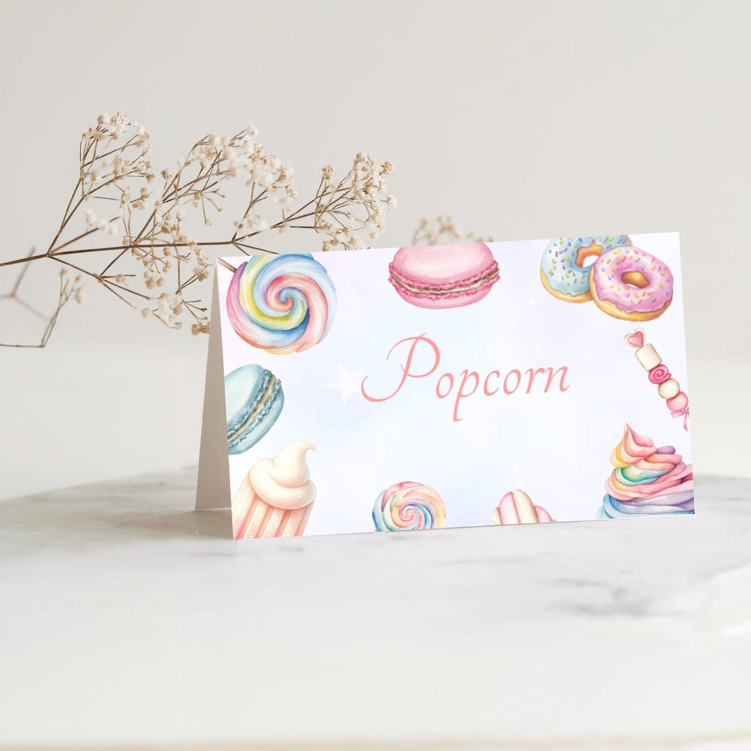 Candy Theme Food Tent Cards, Folded Food Cards, Party Favor, Pink ...