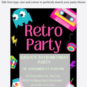 Retro Birthday Party Invitation, 80's & 90's Bright Fluro Theme ...