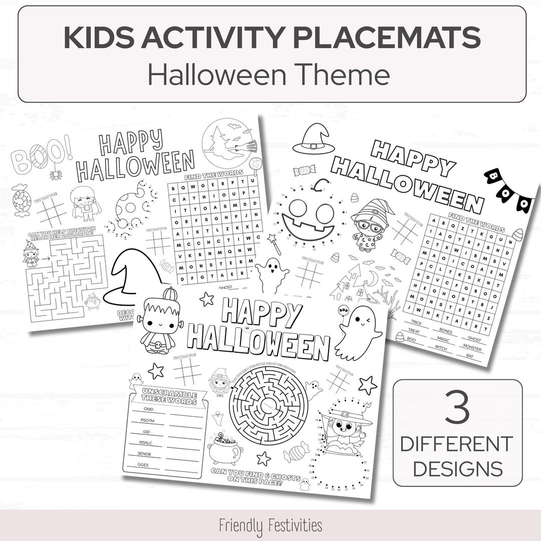Editable Halloween Kids Activity Placemats, Halloween Coloring ...