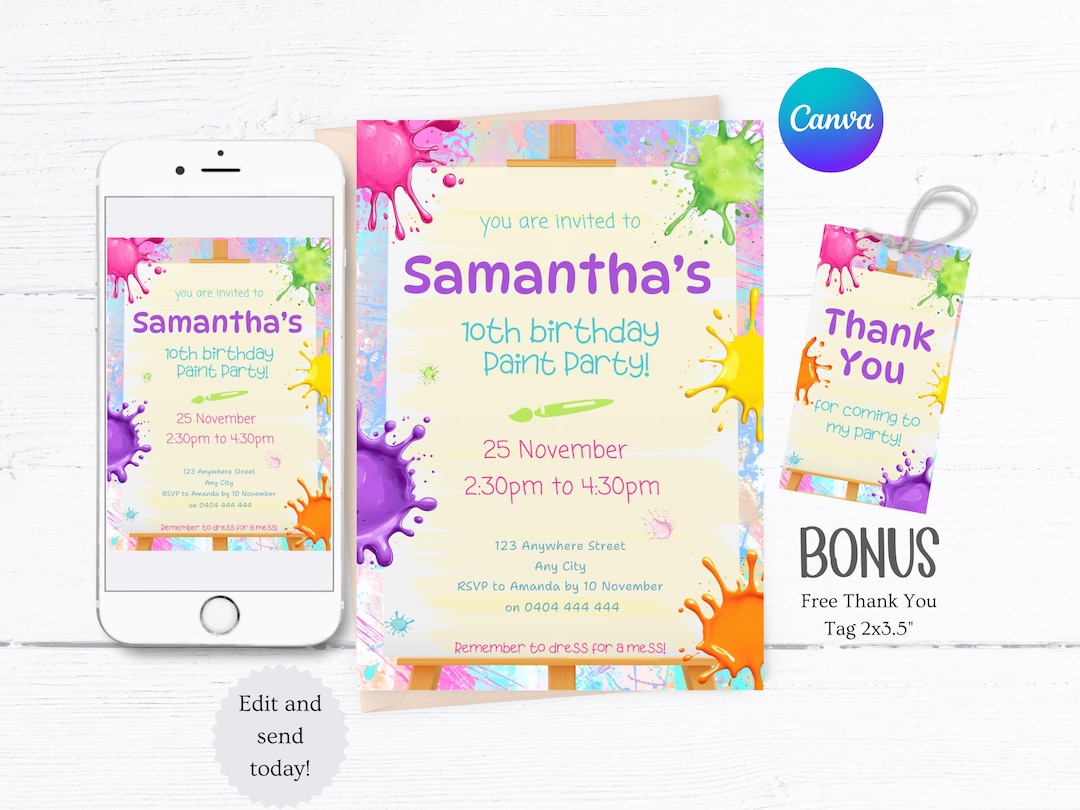 Paint Party Birthday Invitation Template, Art Painting Birthday Party ...