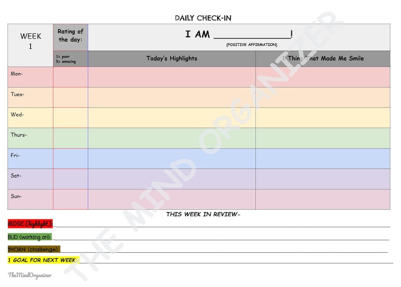 Daily Mental Health Check-in Printable | Monthly & Daily Reflection ...