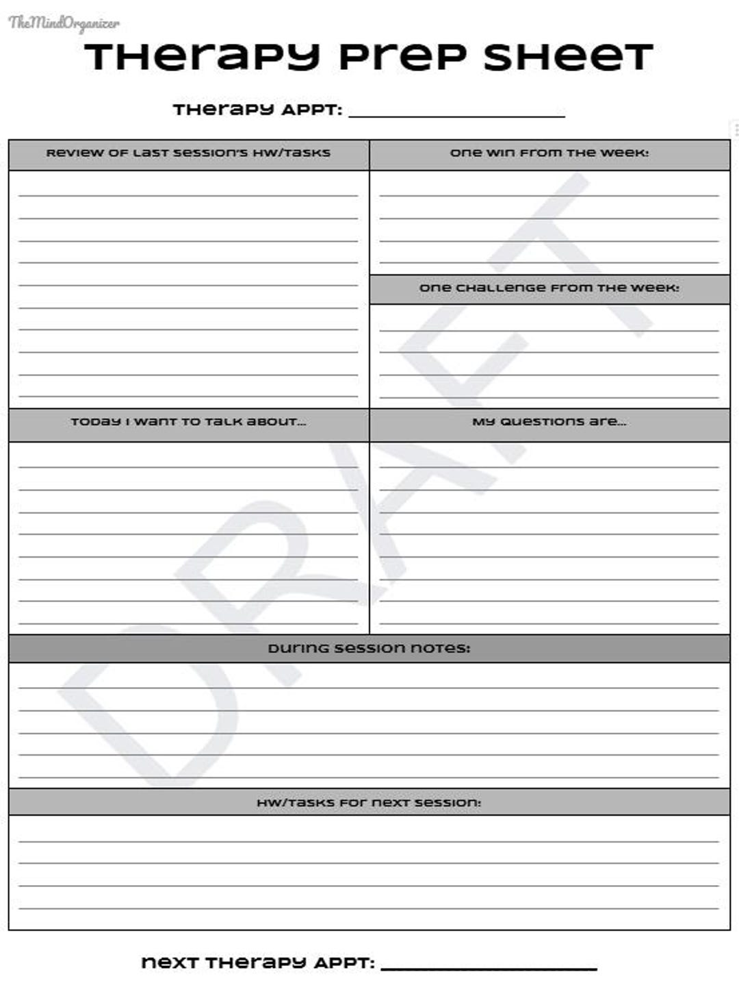 Therapy Prep Sheet - Etsy