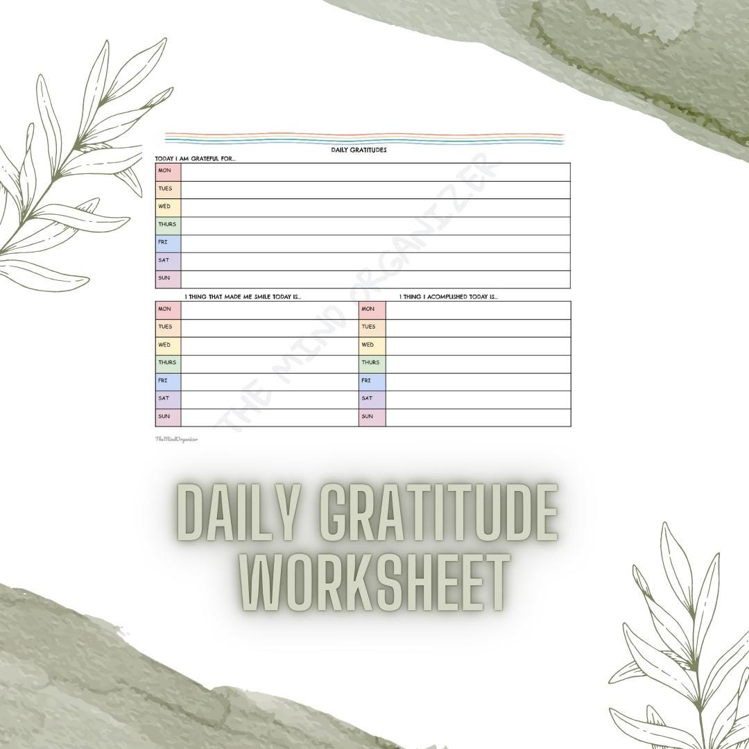 Daily Gratitude Worksheet | Mental Health | Printable | Worksheet ...