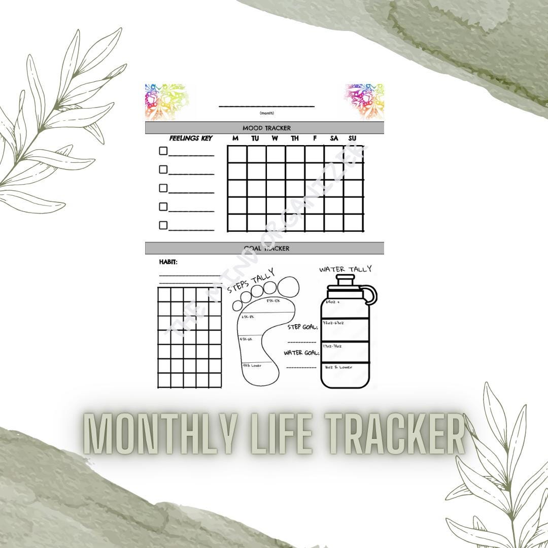Monthly Life & Fitness Tracker | Mood Tracker | Printable | Worksheet ...