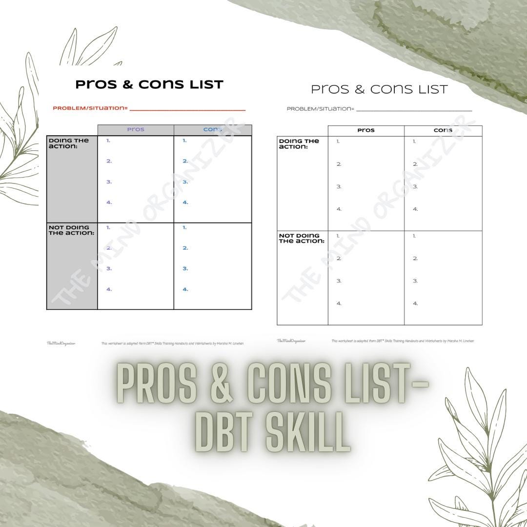Pros and Cons List | Decision Clarity Worksheet Printable - Etsy