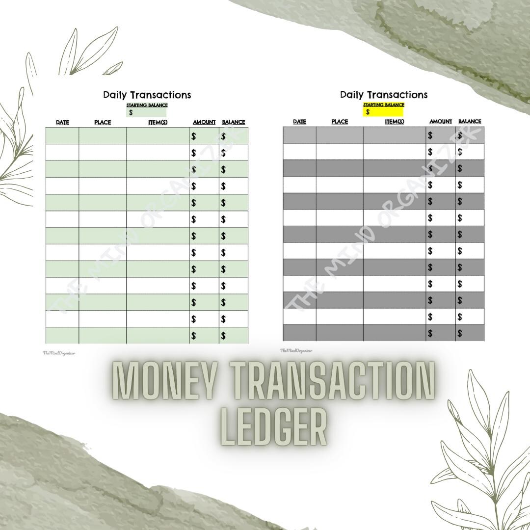Daily Money Transactions Ledger | Template | Printable | Finances - Etsy