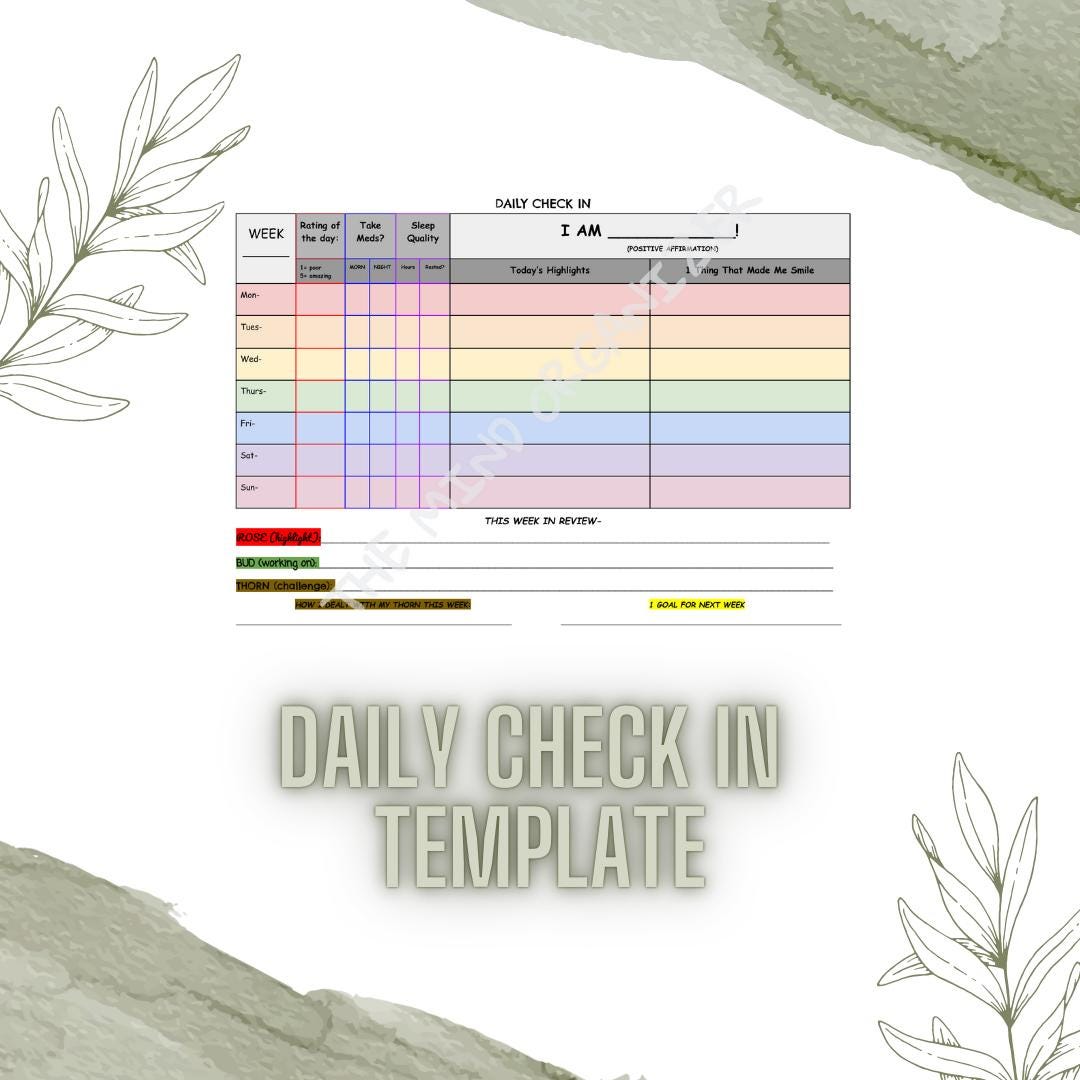 Daily Check-in | Mental Health | Daily Tracker - Etsy