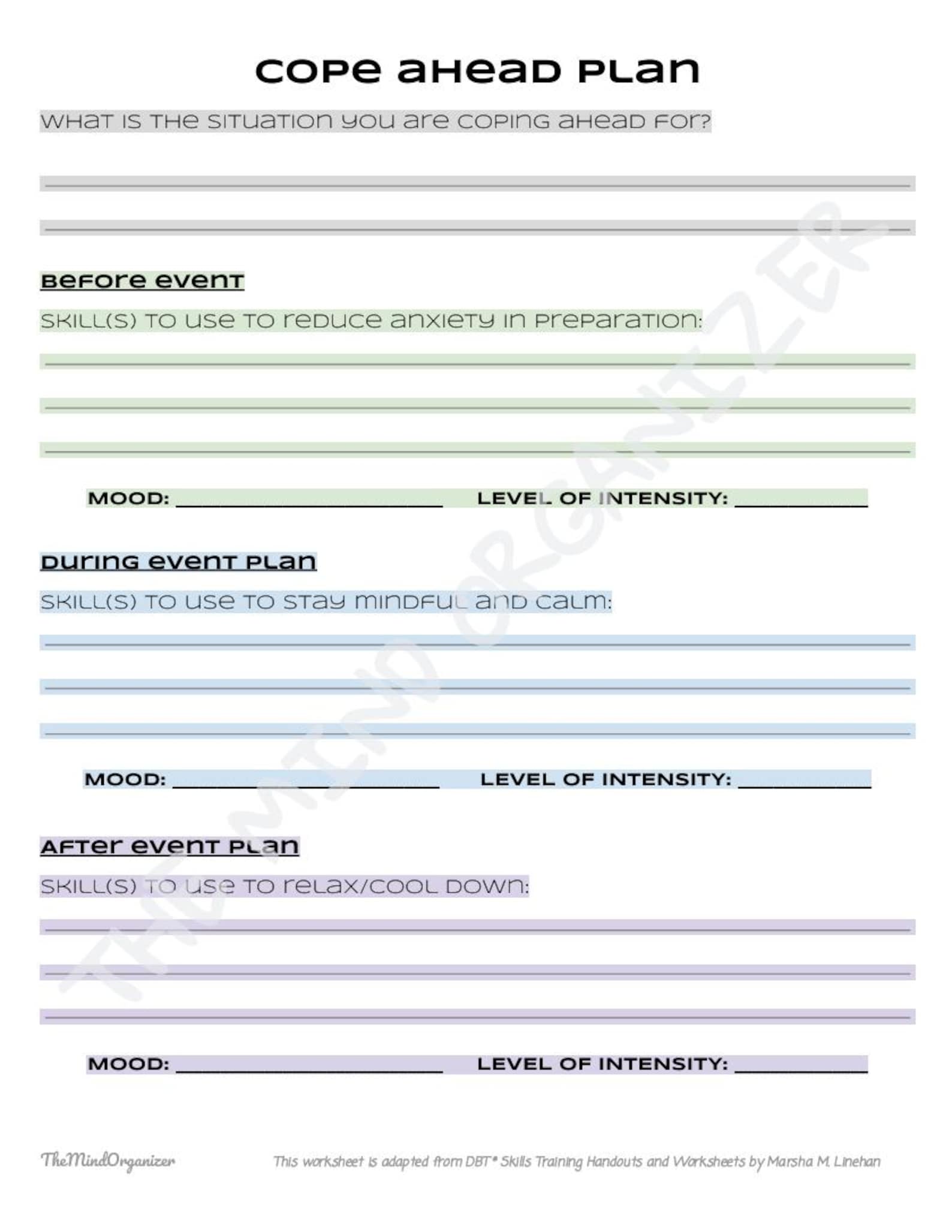 Cope Ahead Plan | Coping Skills & Stress Prep Worksheet Printable - Etsy