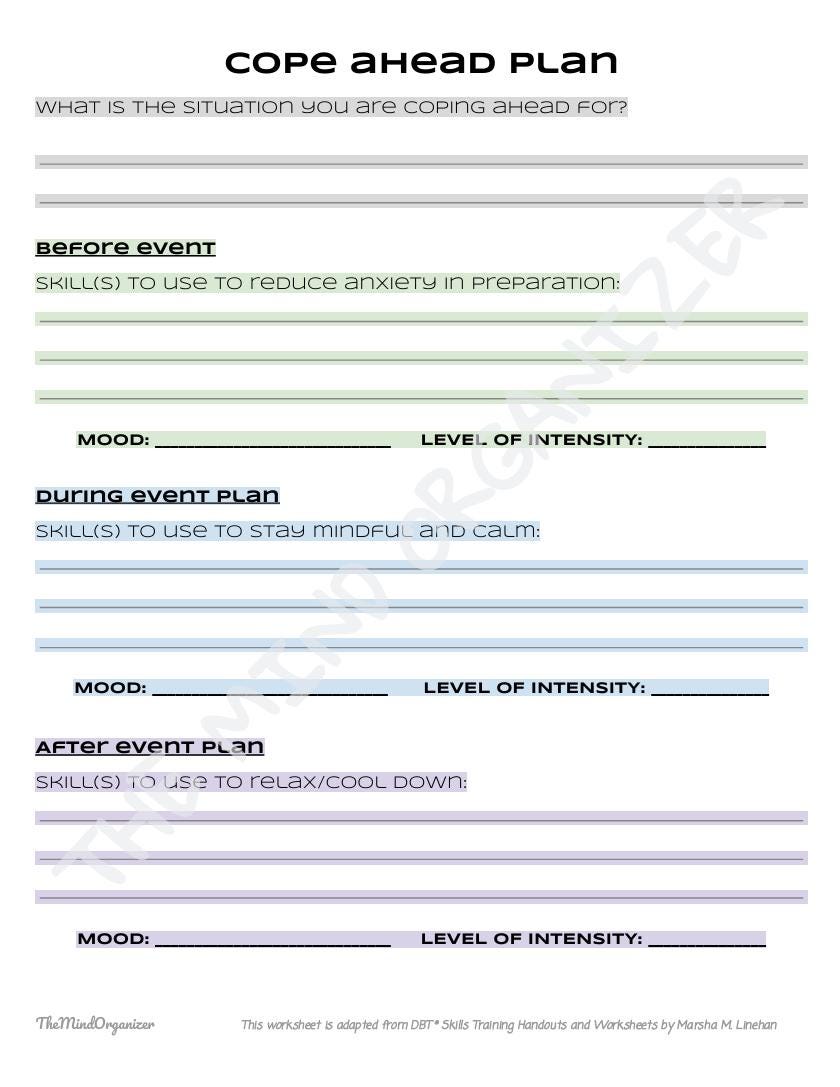 Cope Ahead Plan | Coping Skills & Stress Prep Worksheet Printable - Etsy