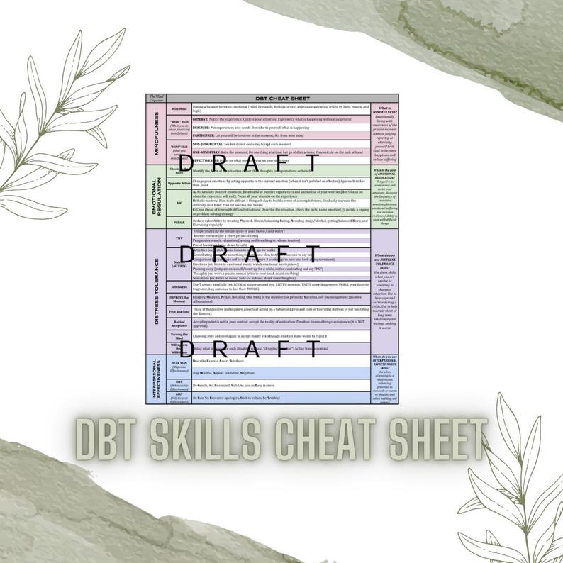 DBT Skills Cheat Sheet | DBT Skills | Mental Health | Therapy Template ...