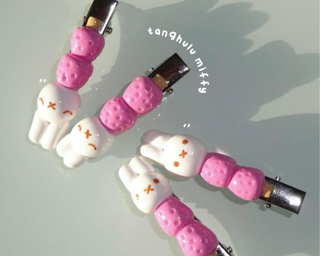 Tanghulu Miffy Pink Strawberry Hairclips - 2PC SET Handmade Polymer ...