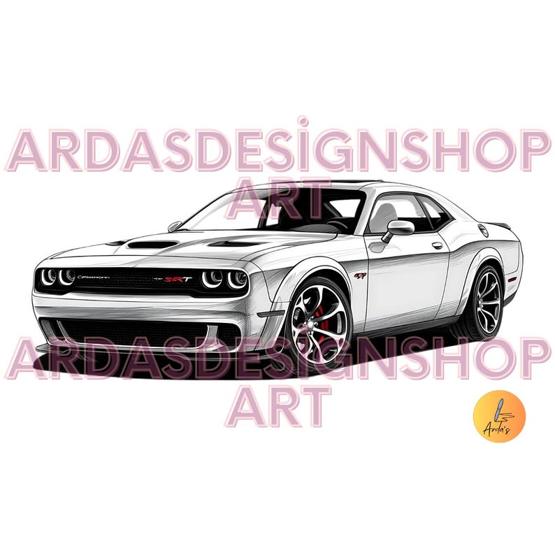 Dodge Challenger SRT – Hand-drawn Digital Illustration (svg ,PNG & PDF ...