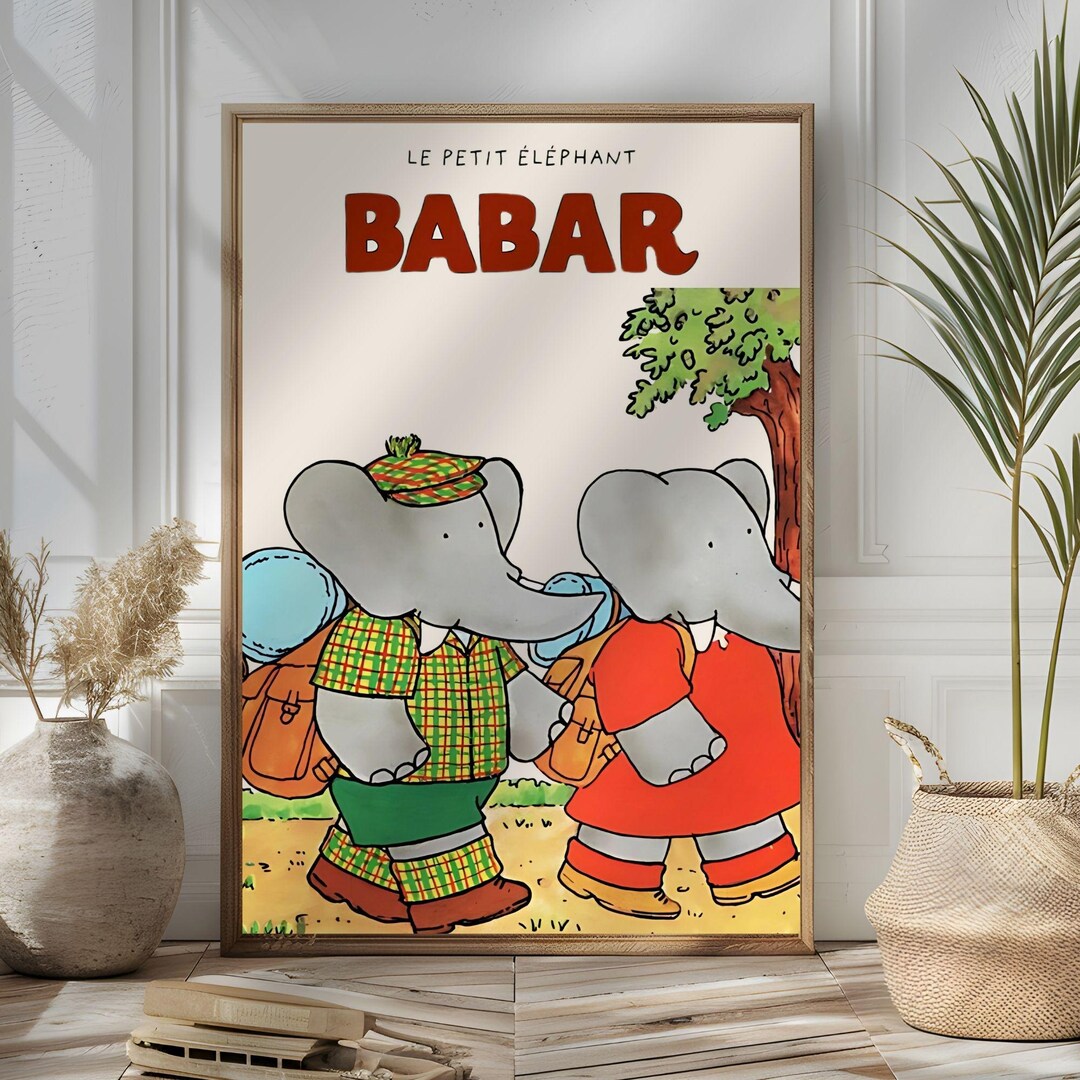 Babar Elephant Wall Art, Retro Nursery Decor Poster, Neutral Gender ...